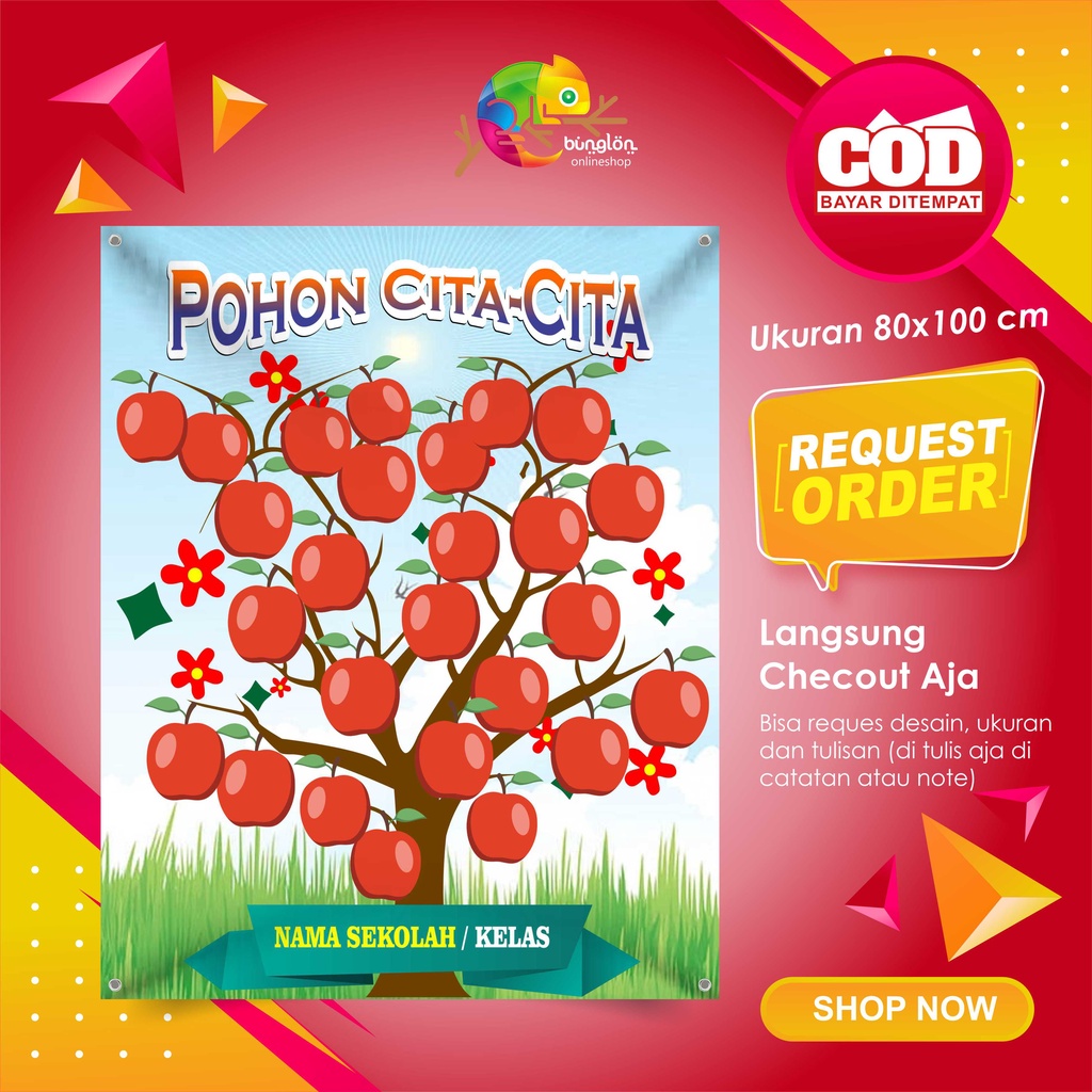 Jual Size 80x100 Cm, Spanduk Banner Pohon Apel Cita-Cita, Literasi ...