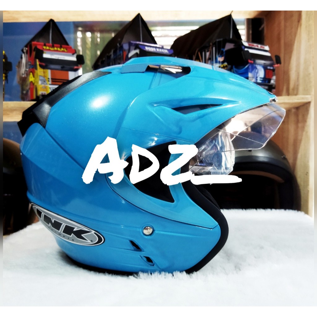 Jual HELM INK TOPI BIRU MUDA DOBEL VISOR !! PEKING KARDUS !! | Shopee ...