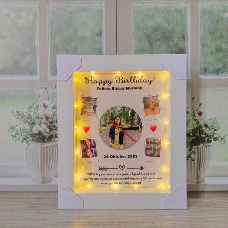 Jual 30x25cm jam dinding lampu hias LED scrap box bingkai frame foto ...