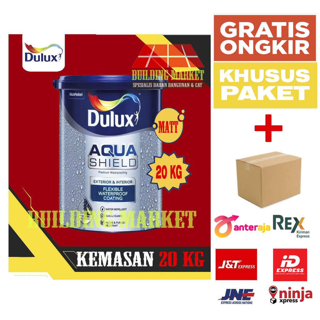 CAT TEMBOK DULUX AQUASHIELD WATERPROOFING EXTERIOR 20 KG PAKET | Shopee ...