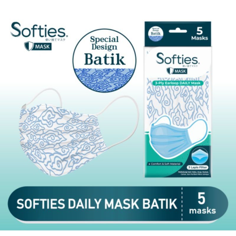 Jual Softies Daily Mask 5's Motif Batik (1pack isi 5 masker) | Shopee ...