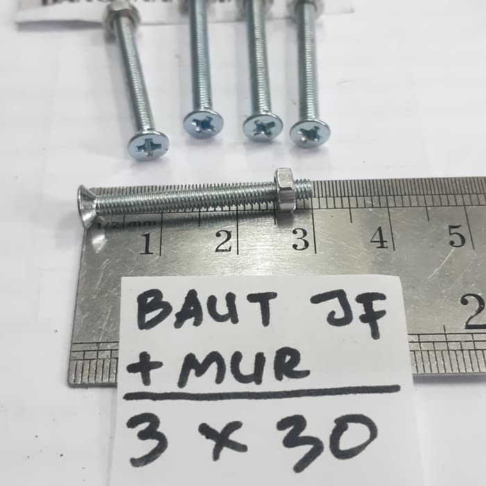 Jual Baut Putih 3x30 + Mur Baut JF3x30 Kepala Obeng M3x30 M3 x 30 per 10pcs | Shopee Indonesia