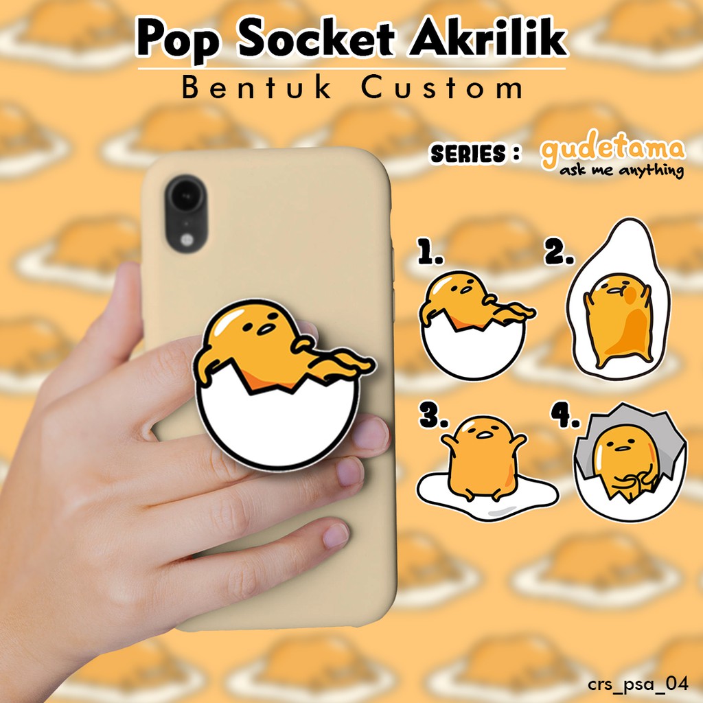 Jual POP SOCKET CUSTOM DESAIN GUDETAMA TELOR LUCU POPSOCKET AKRILIK ...