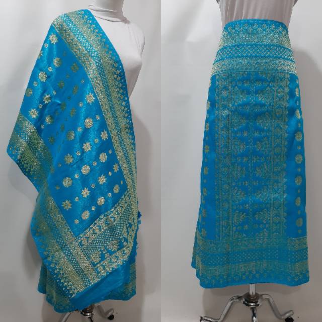 Jual Songket Palembang Asli l Cantik Manis Sisik Naga warna biru muda ...