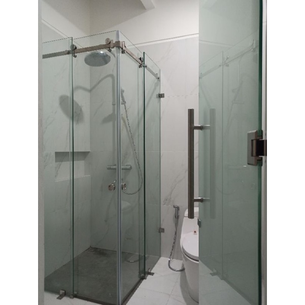 Jual sekaT Kaca KamaR Mandi Kaca Tempered sLiding corner dua pinTu ...