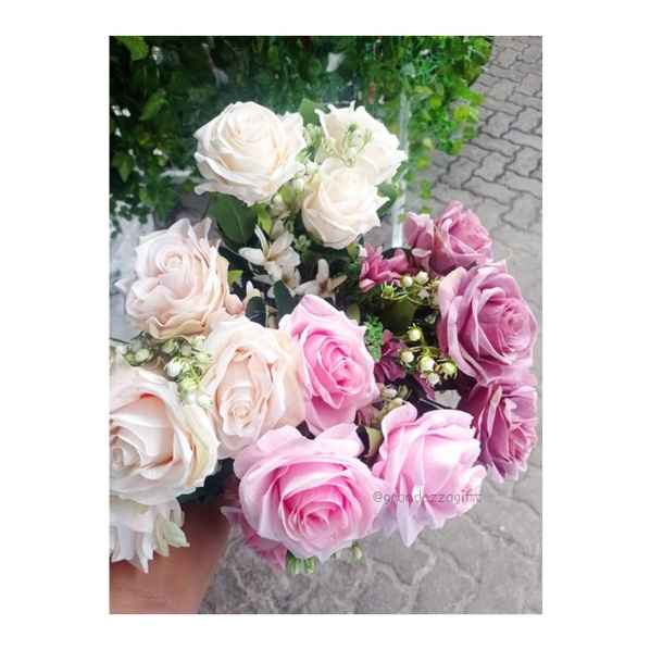 Jual BUNGA ROSE BIJI X9 / BUNGA MAWAR ARTIFICIAL 5 KUNTUM PREMIUM ...