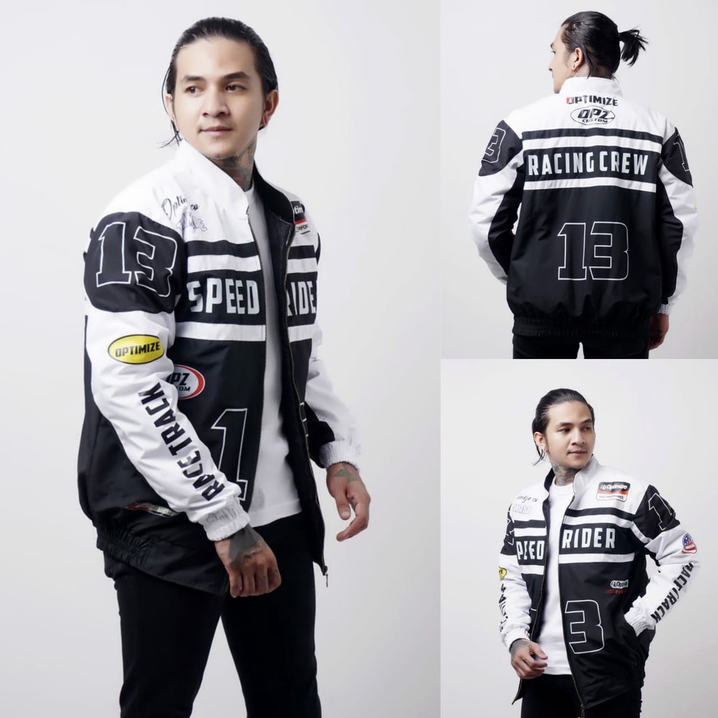 Jual Nascar Jacket Racing Speed Rider Black White Jaket Varsity Pria ...