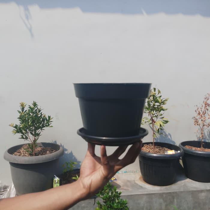Jual pot bunga plastik hitam 20cm +tatakan bawah | Shopee Indonesia