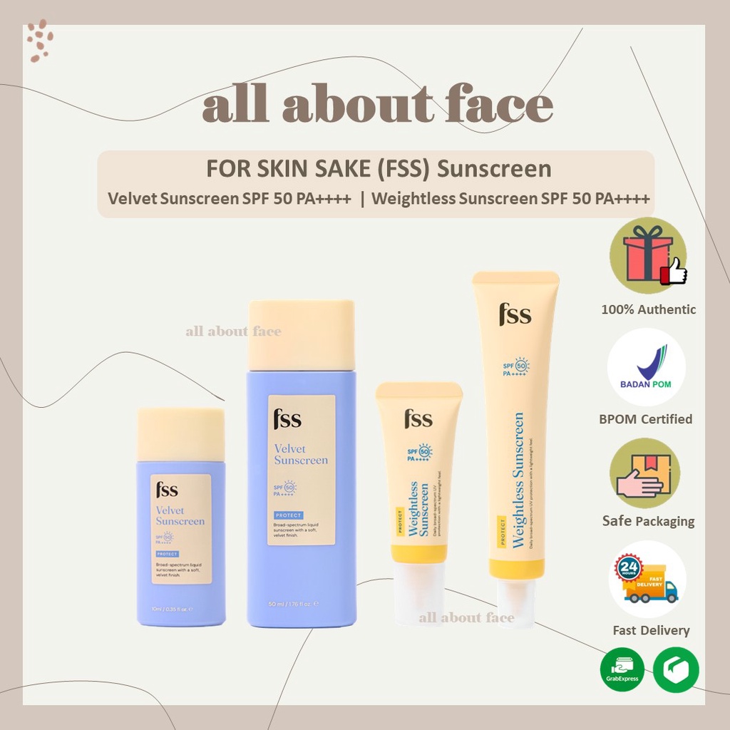 Jual FOR SKIN SAKE FSS Velvet Sunscreen Weightless Sunscreen SPF 50 PA++++ ORIGINAL | FSS ...