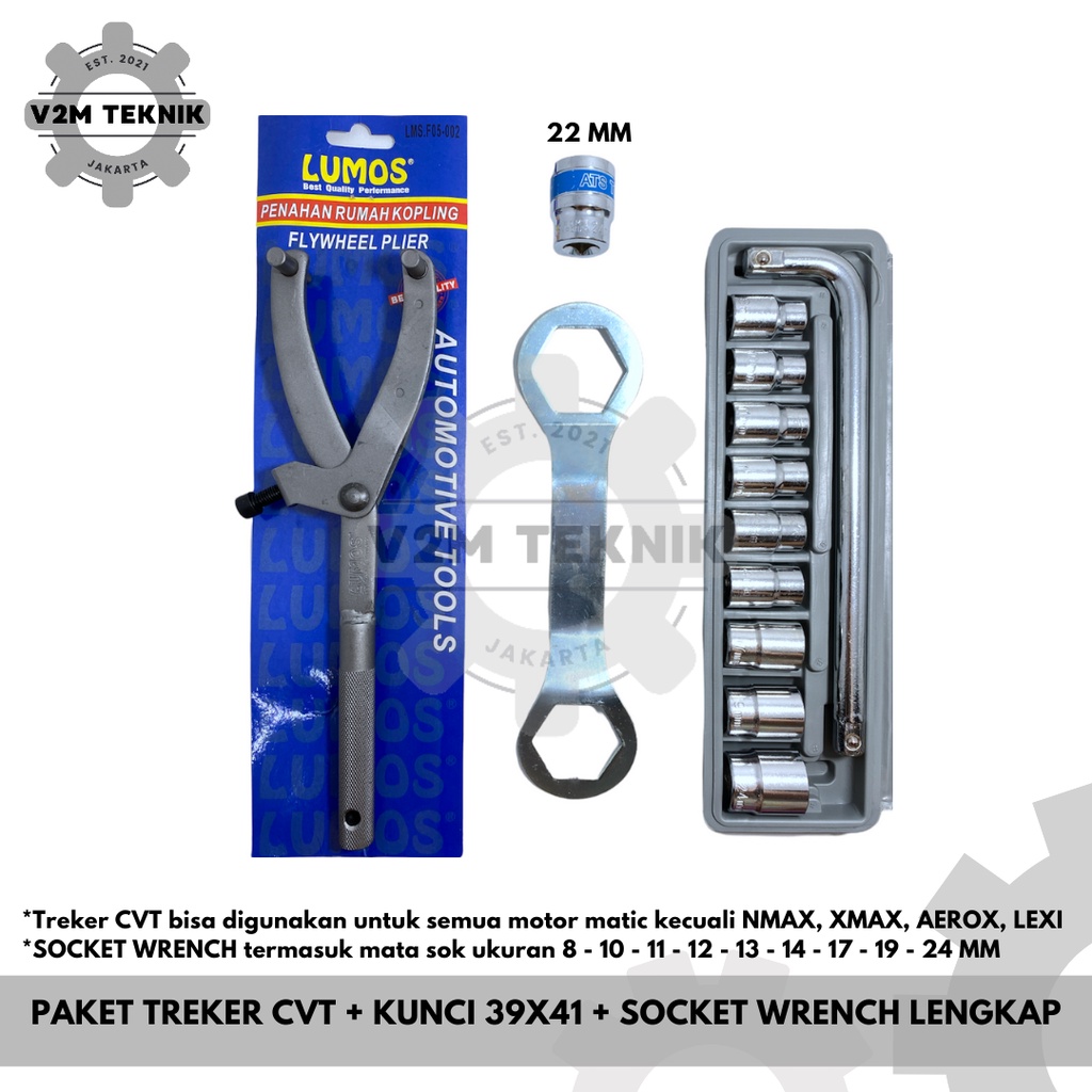 Jual PAKET Treker CVT + Kunci 39x41 MM + Socket Wrench Set 8-24 MM + Mata Sok 22 MM / PAKET ...