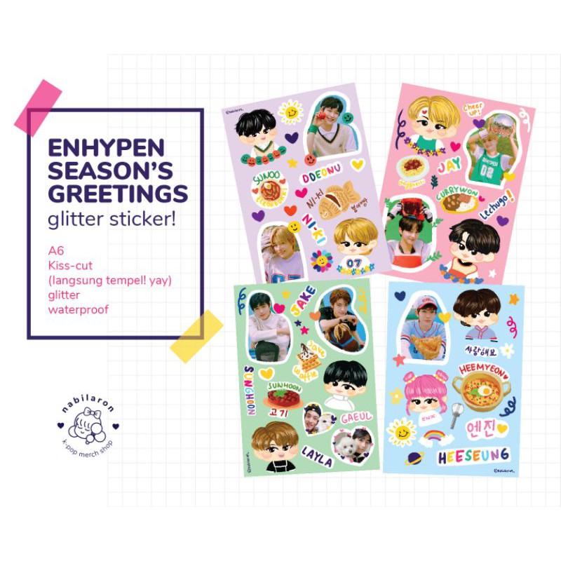 Jual STIKER ENHYPEN SEASONS GREETINGS KPOP GLITTER WATERPROOF A6 KISS CUT by nabilaron | Shopee ...