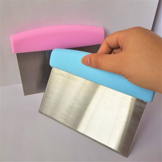 SCRAPPER stainless tebal 1 mili pegangan PLASTIK dough cutter pemotong ...