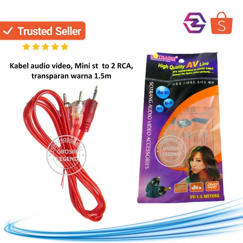 Jual Kabel Aux Audio jack 3.5mm RCA 1-2 1.5M transparan warna untuk speaker | Shopee Indonesia