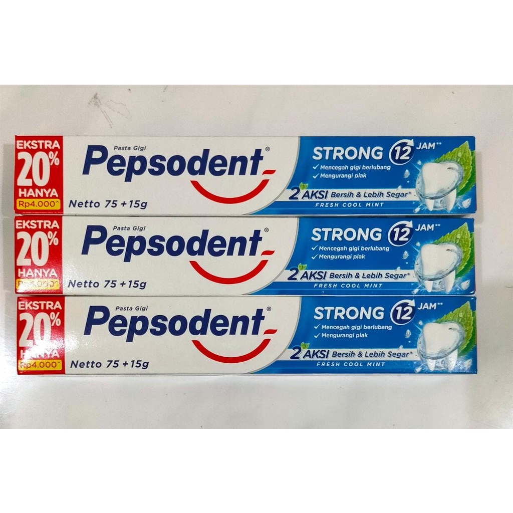 Jual pepsodent strong 75gr + 15gr (ISI 3 PCS) | Shopee Indonesia