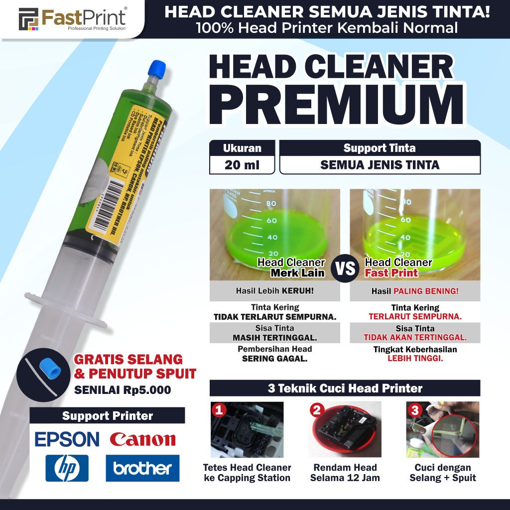 Head Cleaner Premium 20 ML Pembersih Head Printer Plus Tool Kit ...