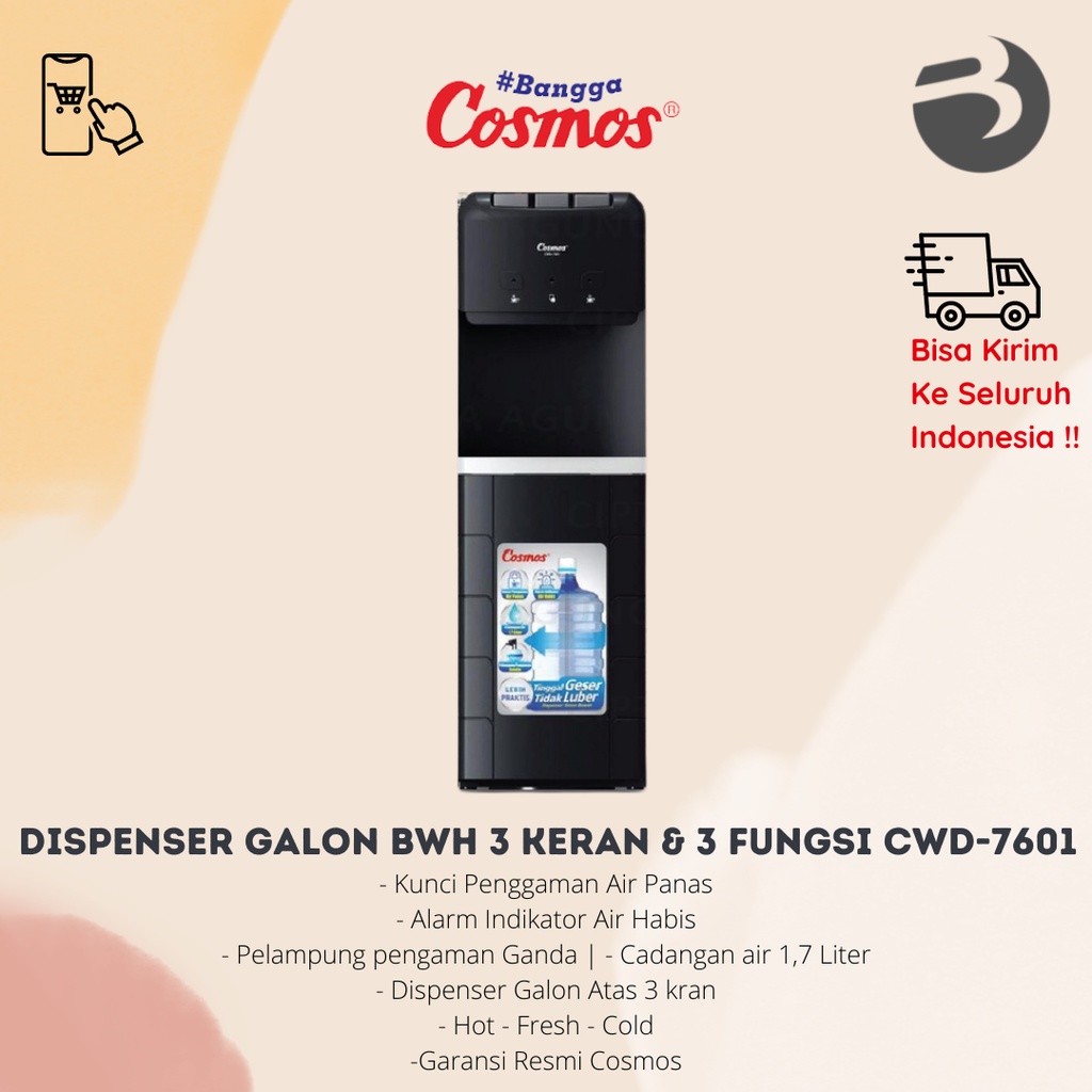 Jual Dispenser Galon Bawah Cosmos 3 Keran dan 3 Fungsi CWD-7601 CWD7601 ...