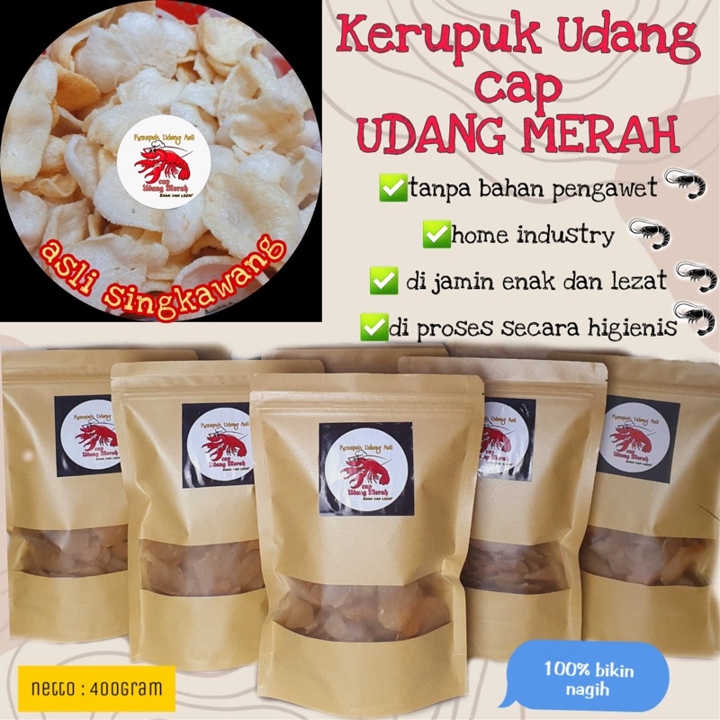 Jual Kerupuk Udang Cap Udang Merah 400 gram per pack Homemade tanpa ...