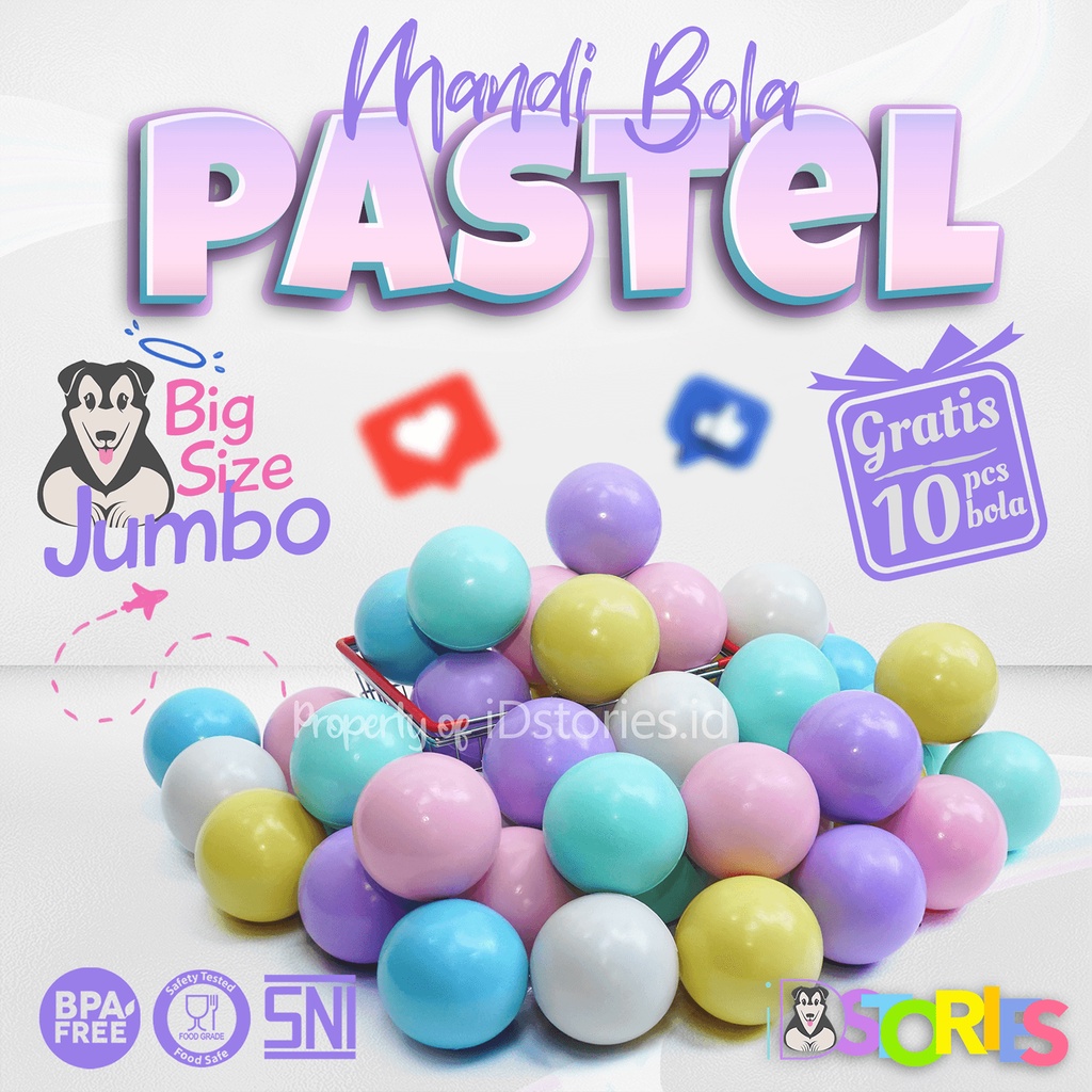 Jual FREE 10 BOLA Mandi Bola Plastik Warna Pastel Mainan Anak Bayi SNI ...