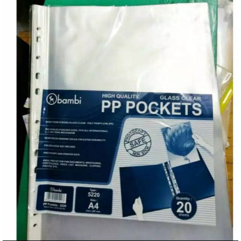 Jual Plastik Pocket PP Transparan A4 BAMBI 5220/Binder Sheet Protector ...