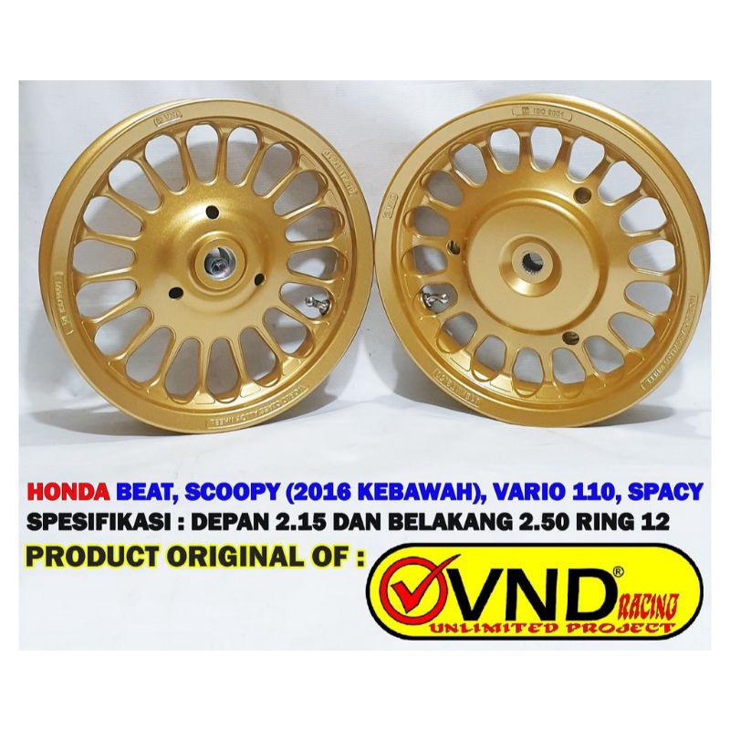 Jual VELG RACING VND ROULLETE GOLD MATTE RING 12 HONDA BEAT, SCOOPY, VARIO 110, SPACY | Shopee ...