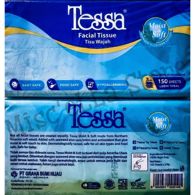 Jual TESSA Facial Tissue Moist & Soft 3 ply ( 150 Sheets ) | Shopee ...
