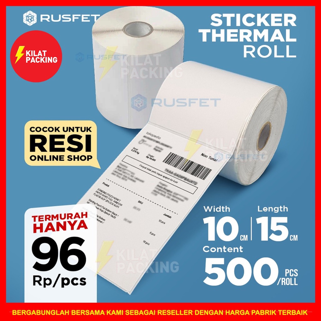 Jual Stiker Label Thermal Paper Resi Barcode 100mm x 150mm A6 Sticker RUSFET TERMURAH | Shopee ...