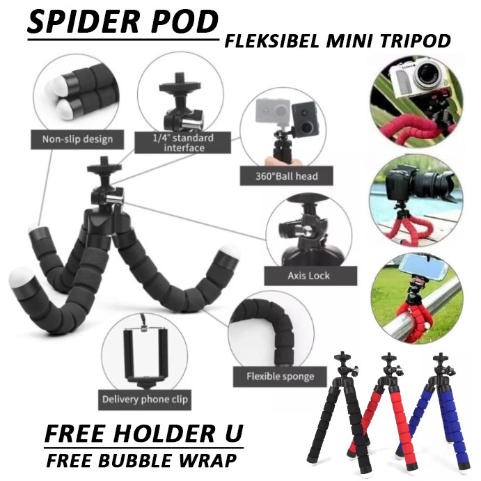 Jual TRIPOD MINI FLEKSIBEL - SPIDER POD - FREE HOLDER U | Shopee Indonesia