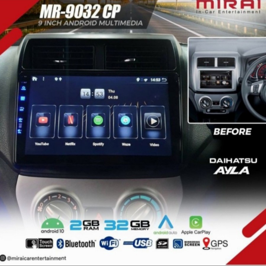 Jual Head Unit Android Agya Ayla 9 inch Mirai MR 9032CP Android Auto Car Play Resmi Indonesia ...