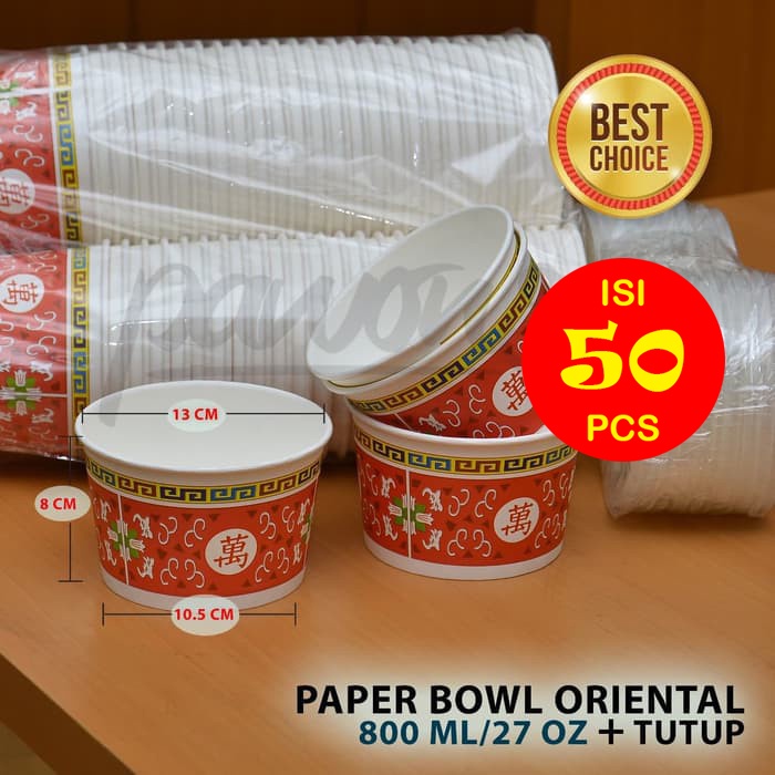 Jual Paper Bowl Mangkok Kertas Oriental - 800 ml | 27 oz +TUTUP - (50 ...