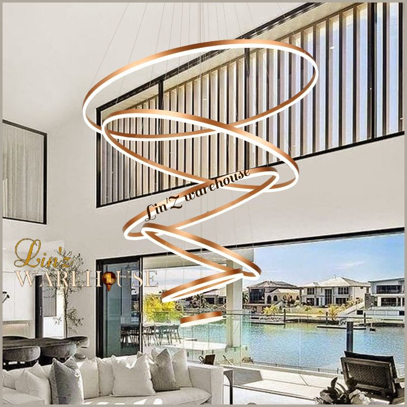 Jual Lampu gantung void MINIMALIS MODERN LED 6 RINGS REMOTE CONTROL ...