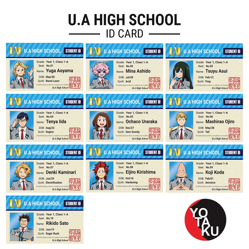 Jual Kartu ID Card Anime My Hero Academia Class 1A Bisa Custom Nama ...