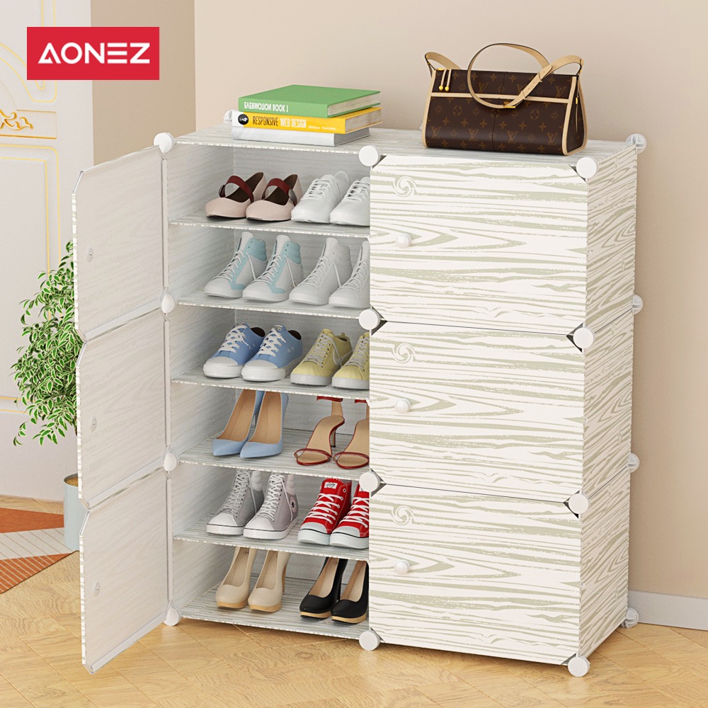 Jual AONEZ Rak Sepatu Motif kayu 2 Kolom 6 Susun Tempat Sepatu Anti ...