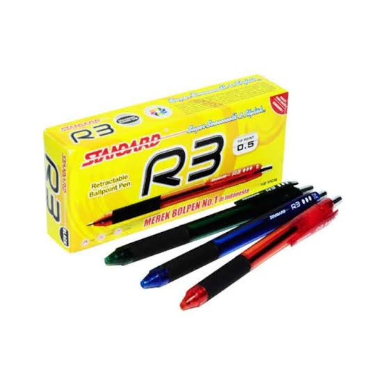 Jual PEN R3 / PULPEN STANDARD R3 CETEK HITAM PENA STANDART | Shopee ...