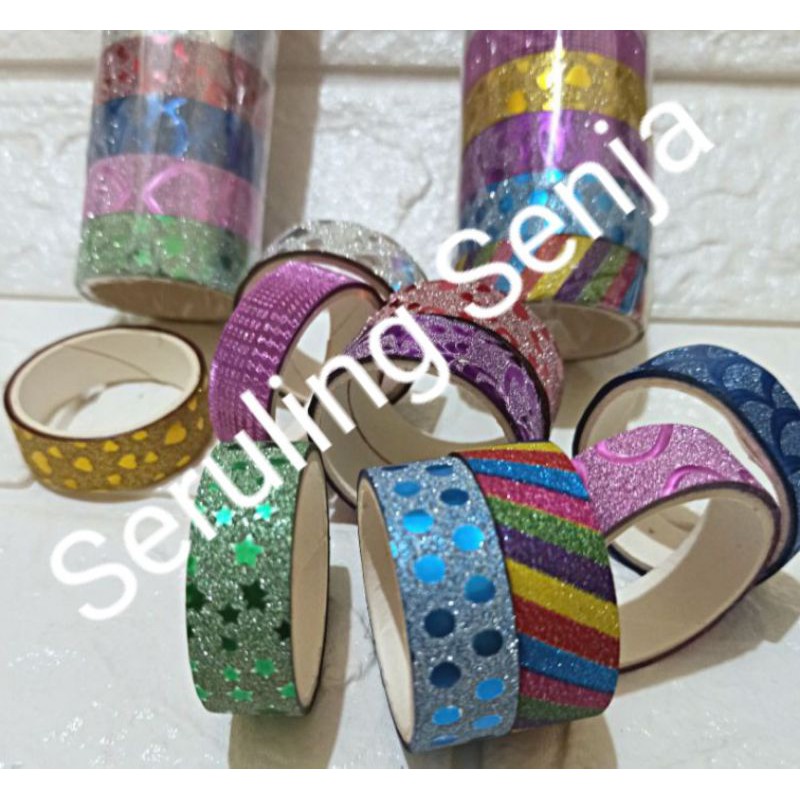 Jual ISOLASI / SOLATIF WARNA WARNI / SOLATIP FANCY GLITER 1 ROLL ISI 10 ...