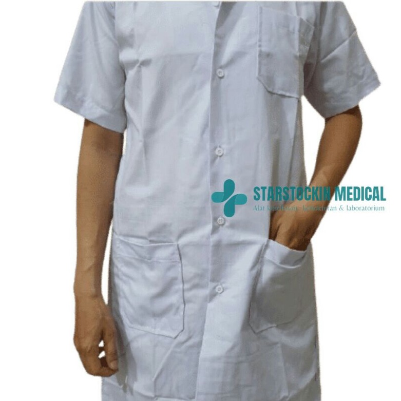 Jual Baju Laboratorium Jas Lab Lengan Pendek Kain Katuh Putih | Shopee ...