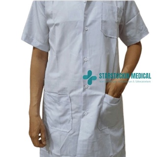 Jual Baju Laboratorium Jas Lab Lengan Pendek Kain Katuh Putih | Shopee ...