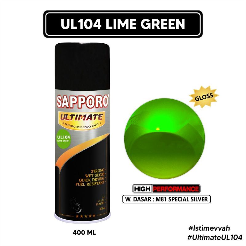 Jual SAPPORO ULTIMATE UL104 LIME GREEN CAT SEMPROT AEROSOL SPRAY PAINT ...