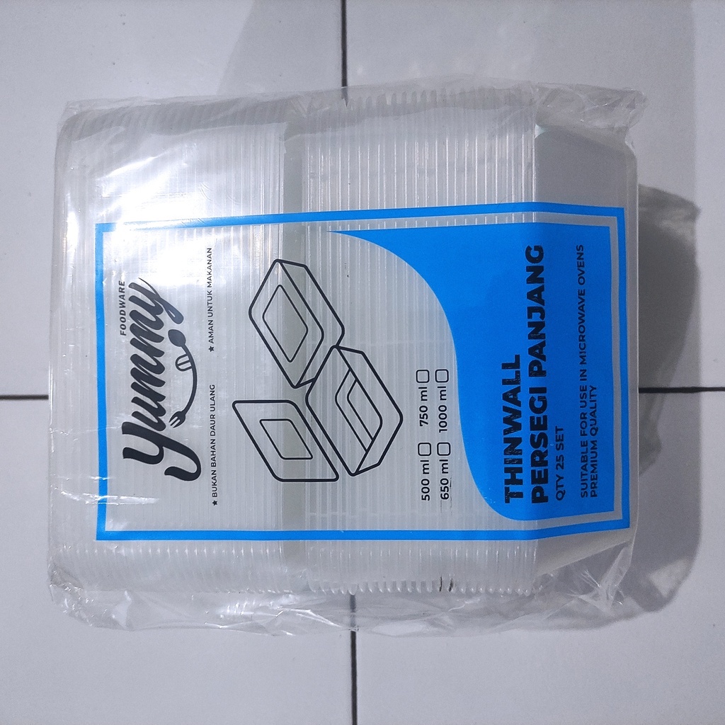 Jual Kotak Makan Makanan Plastik Thinwall Persegi Panjang 500ml Tutup