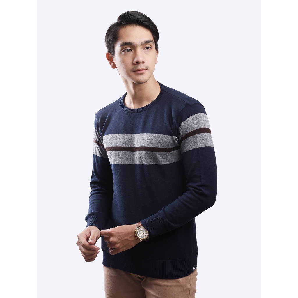 Jual Gomuda Sweater Rajut Pria Crewneck Stripe Blur - Grey Coffee ...