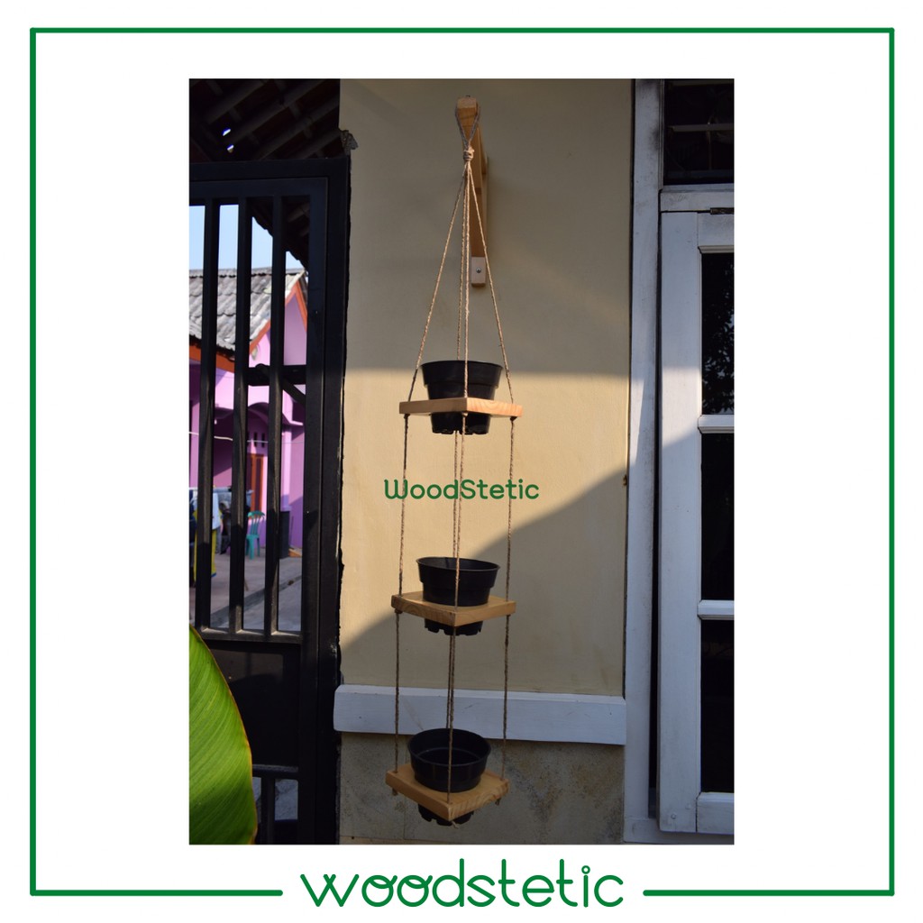 Jual Pot Gantung Tanaman Hias Rambat 3 Tingkat Frame Bracket Kayu Jati ...