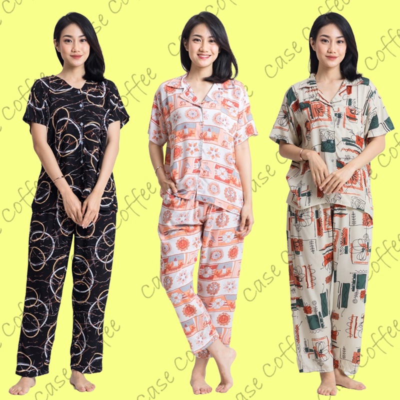 Jual SETELAN BAJU TIDUR PIYAMA WANITA DEWASA CELANA PANJANG ONE SET ...