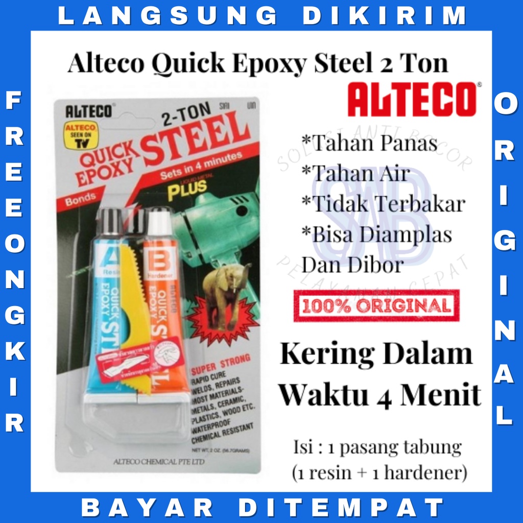 Jual Lem Besi Alteco Quick Epoxy Steel 2 Ton Instant 4 menit Lem Besi Kuat Tahan Air Waterproof ...