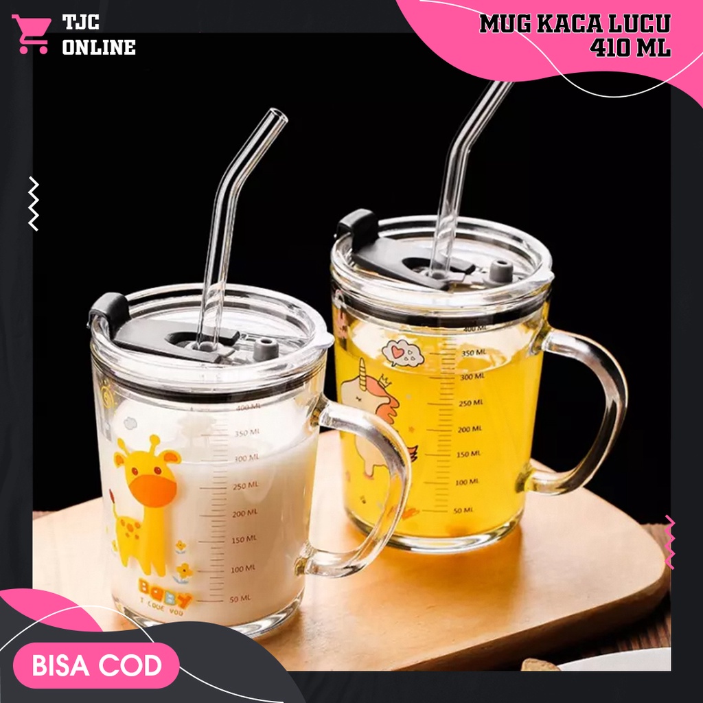 Jual Gelas Mug Kaca Gagang Karakter Aesthetic Estetik Sedotan Kaca ...