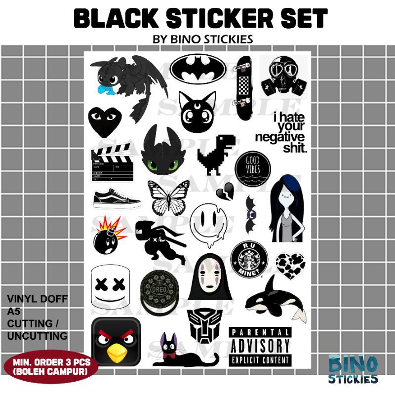 Jual 29 PCS Black Sticker Set / Sticker Tumblr / Sticker Aesthetic ...