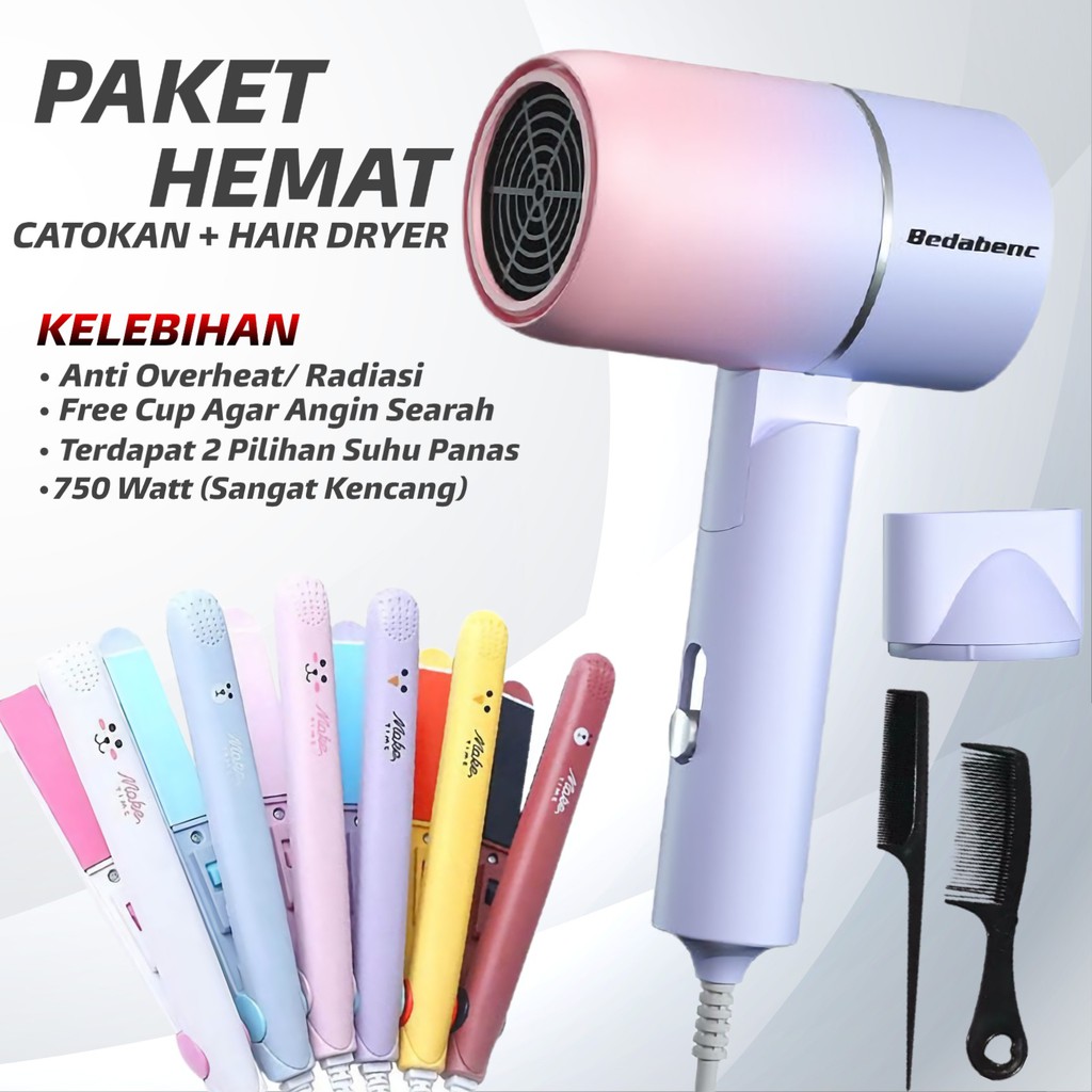 Hair Dryer Pengering Rambut Lipat 750W Haircare 2 Pilihan Suhu Panas ...