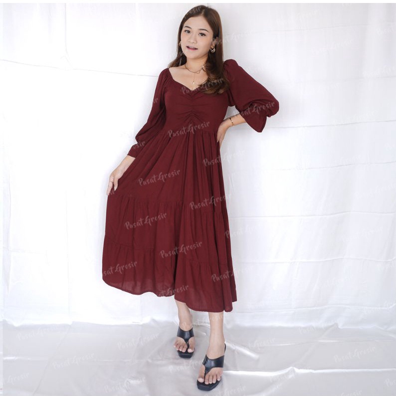 Jual GRACIAS MIDI DRESS SABRINA ALA KOREA BIG SIZE MIDI DRESS RAYON ready LD 95 cm - LD 135 cm L ...