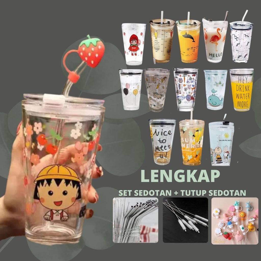 Jual Gelas Tumblr Kaca + Sedotan Stainless / Glass Ware Cup 450ml BPA ...