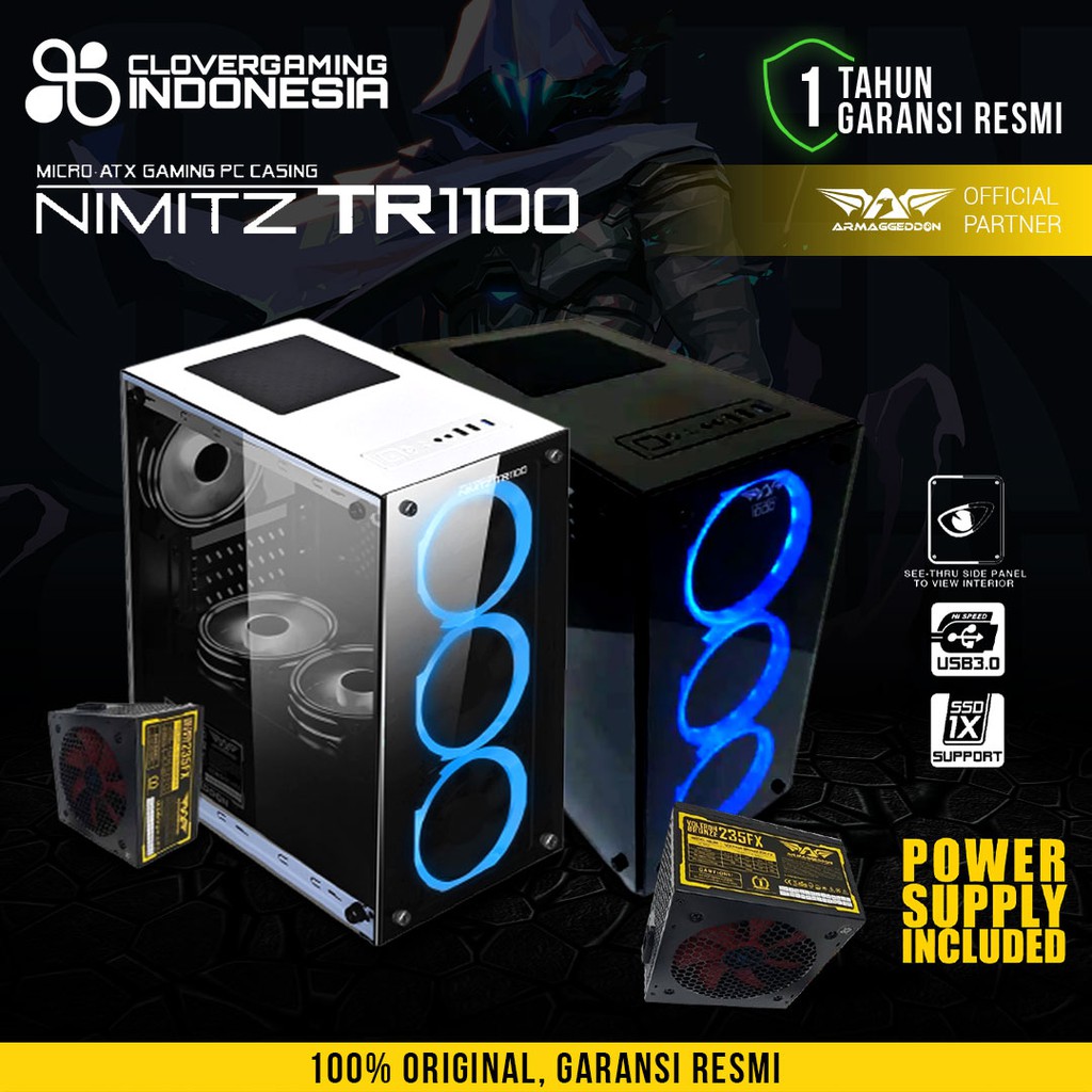 Jual Armaggeddon Nimitz TR1100 Micro ATX Gaming Case with PSU & Cooling ...