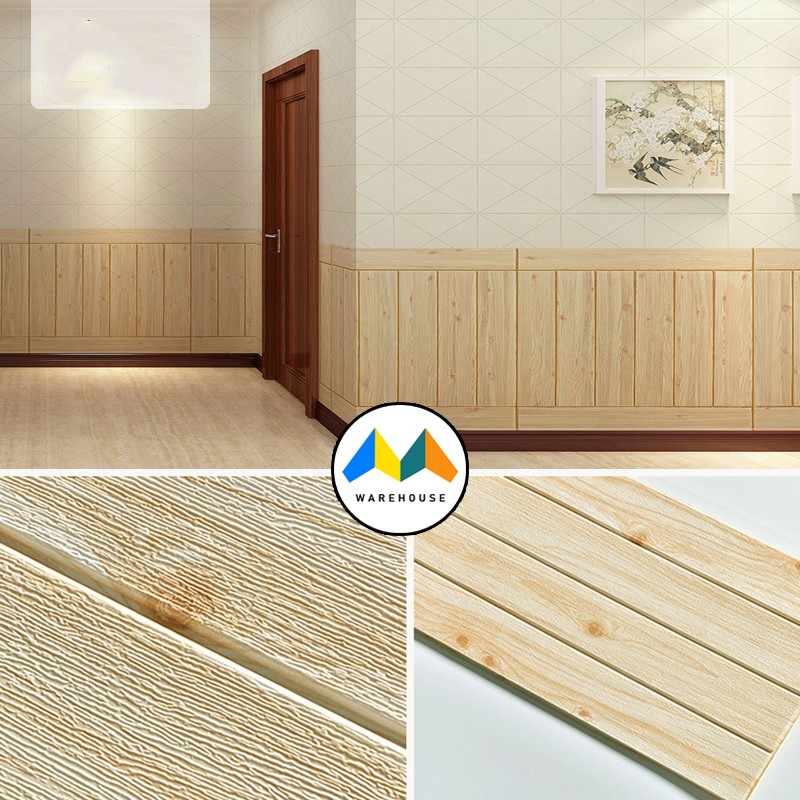 Jual MW Wallpaper Stiker Dinding Bata Kayu Cream 3D Foam 70cm x 70cm ...