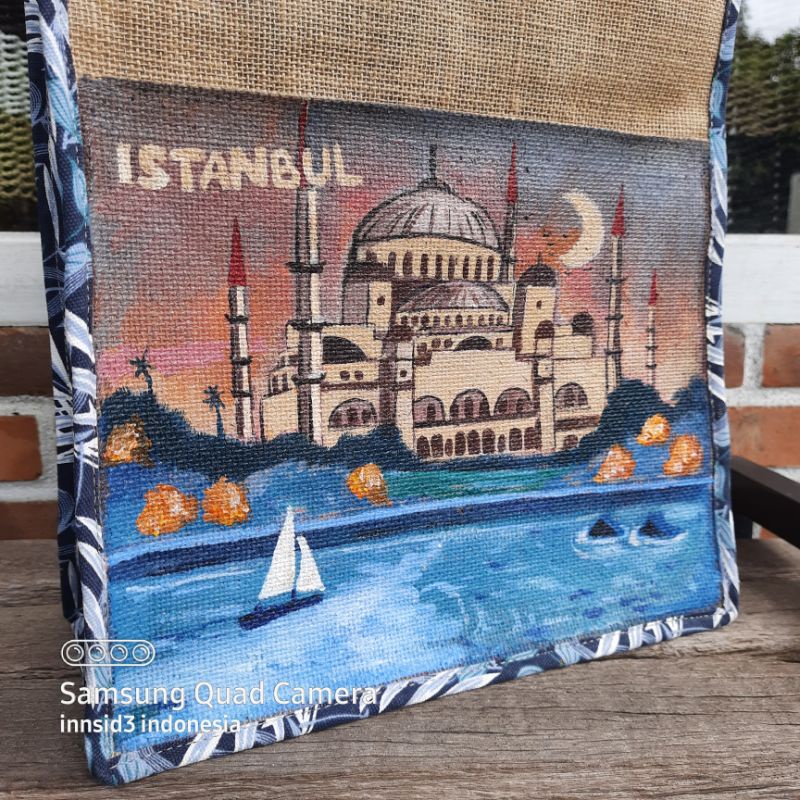 Jual Tas Goni Laminasi Lukis || Custom Painting Jute Bag 40x18x32cm ...